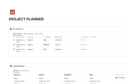 Project Planner Kanban Board Notion Template