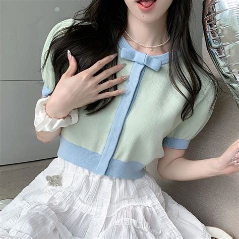 당일발송배색라인 넥 리본 니트 가디건 Lz1a 2k105104