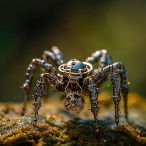 Premium Ai Image Spider Macro Photography Of A Steampunk Spider In Nature