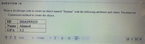 Solved Question 15 Write A Javascript Code To Create An