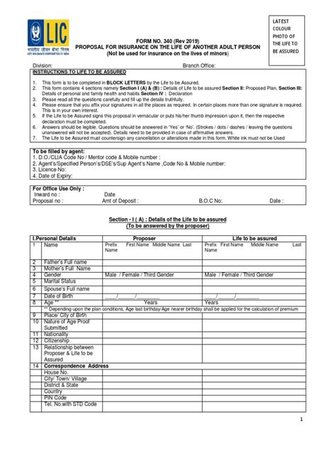 Lic Proposal Form 340 Revised 01 02 2020 Pdf Insurance Life