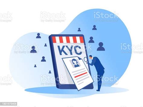 Kyc 또는 확대 유리 벡터 일러스트레이터를 통해 파트너에서 고객 개념의 신원을 확인하는 비즈니스로 고객을 알고 있습니다 Know Your Customer에 대한 스톡 벡터
