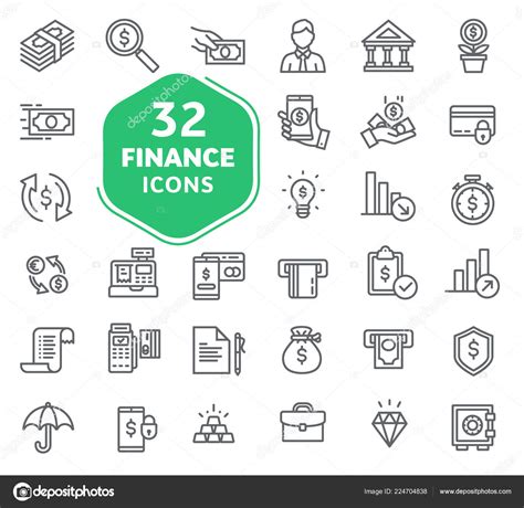 Set Business Finance Icons Outline Icons Collection Thin Lines Web Stock Vector By
