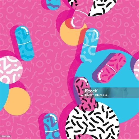 알 약과 캡슐 완벽 한 패턴 팝 현대적인 디자인 대담한 색상 및 기하학 벡터 일러스트 레이 션 0명에 대한 스톡 벡터 아트 및 기타 이미지 Istock