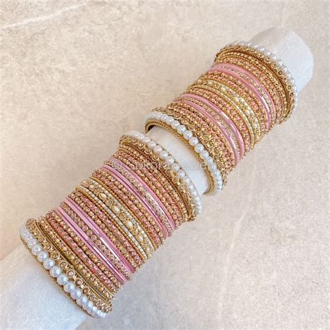 Pearly Bridal Bangle Set Pink Bridal Bangles Bangle Set Silk Bangles
