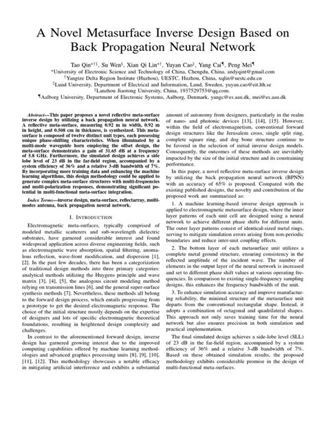 Anovelmetasurfaceinversedesignbasedonbackpropagationneuralnetwork 1 Pdf Matrix