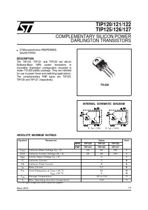 TIP121 Datasheet TIP121 PDF Pinouts Circuit STMicroelectronics