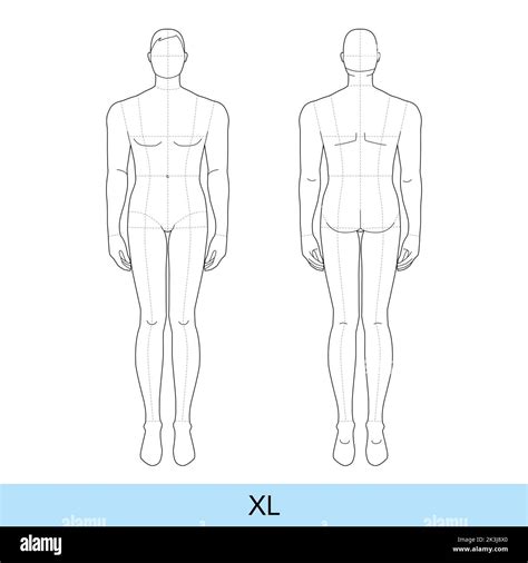 Set Of Xl Size Men Fashion Template Extra Large 9 Head With Main Line Croquis Plus Size Model