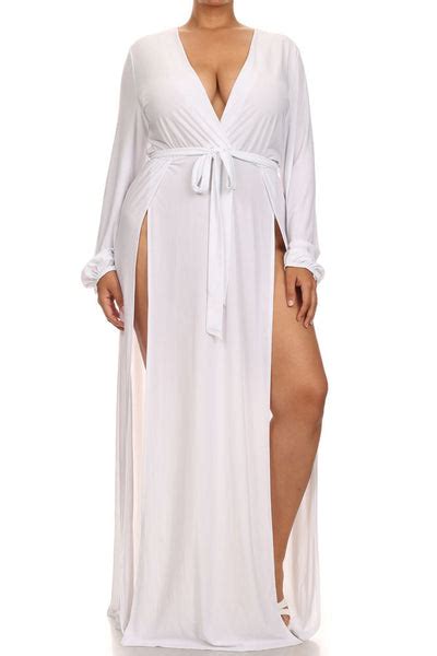 Plus Size Glamour Slit Tie White Maxi Dress Plussizefix