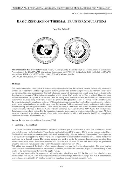 Pdf B Research Of Thermal Transfer Simulationskeywords Heat Load Thermal Flow Simulation