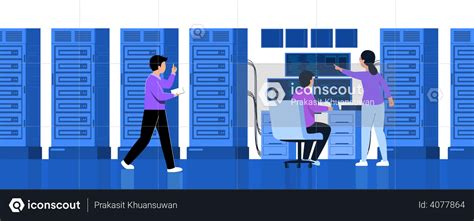 Best Premium Cyber Security Employees Working In Office Illustration