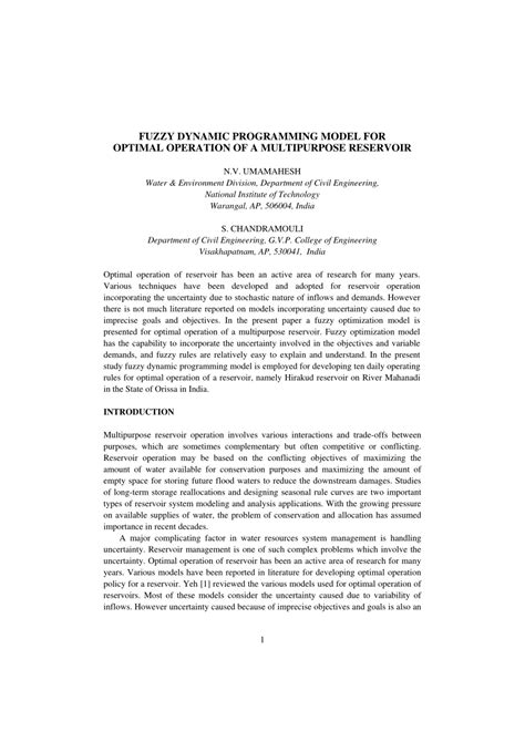 Pdf Fuzzy Dynamic Programming Model For Optimal Operation Of A