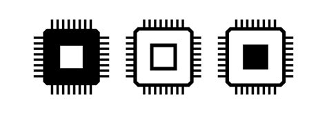 Set Ikon Chip Piktogram Microchip Atau Sirkuit Terpadu Simbol Teknologi