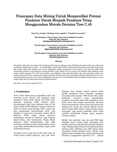 PDF Penerapan Data Mining Untuk Memprediksi Potensi Pendonor Darah Menjadi Pendonor Tetap