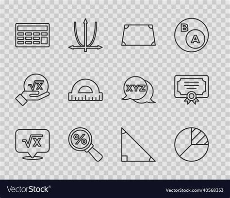 Set Line Square Root Of X Glyph Pie Chart Vector Image