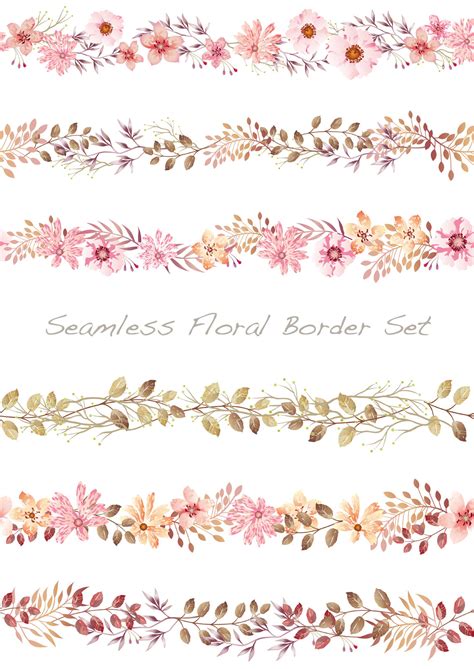 Seamless Watercolor Floral Border Set 690845 Vector Art At Vecteezy