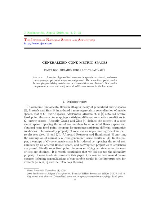 Pdf Generalized Cone Metric Spaces