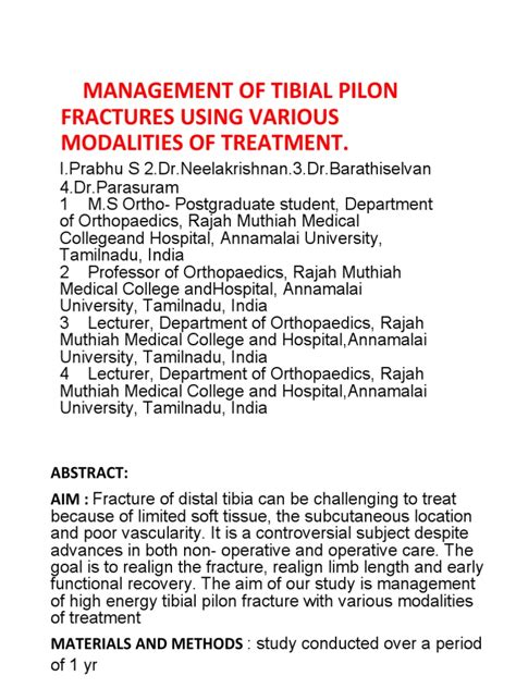 Management Of Tibial Pilon Fractures Using Various Modalities Of Treatment Pdf Orthopedic