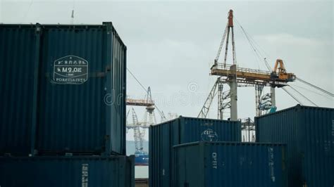 Port Containers Huge Harbor Cargo Load Container Dock Ship Transportation Crane Unloading