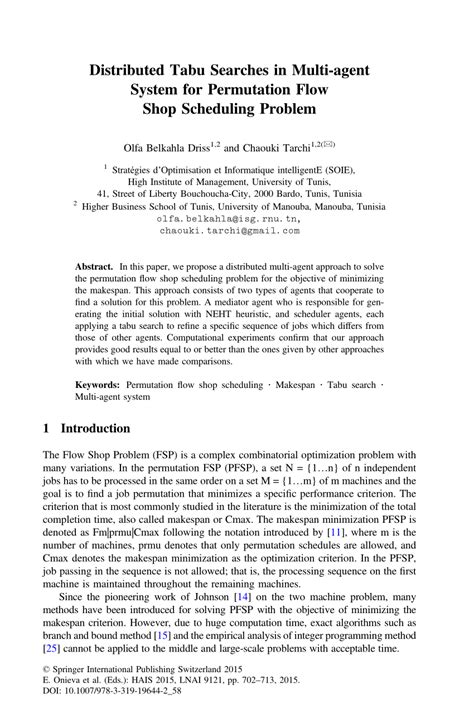 Pdf Distributed Tabu Searches In Multi Agent System For Permutation