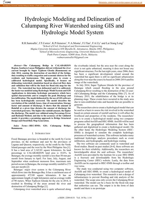 Hydrologic Modeling And Delineation Of Calumpang River Watershed Using