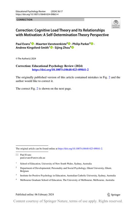 Pdf Correction Cognitive Load Theory And Its Relationships With Motivation A Self