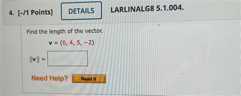 Solved Find The Length Of The Vector V V Chegg Com