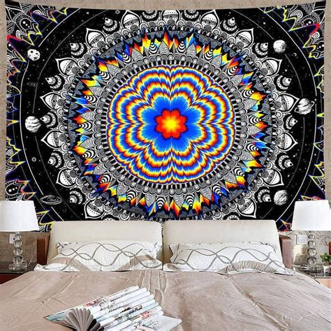 Trippy Black And White Mandala Pattern Wall Tapestry Lofaris