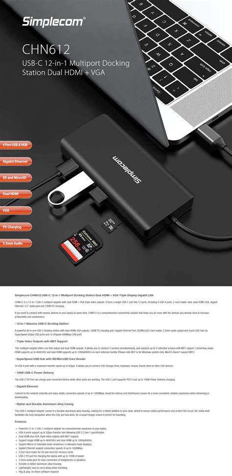 Simplecom CHN In USB C Docking Station W PD Laptops Notebooks Scorptec Computers