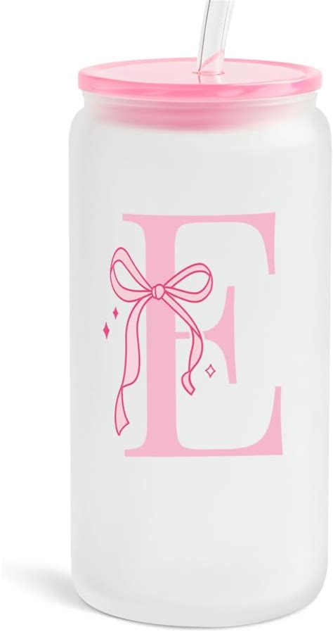 Sandjest Monogrammed Glass Drinking Can Cup With Acrylic