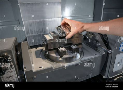 Clamping Of Iron In A Cnc Machine Stock Photo Alamy