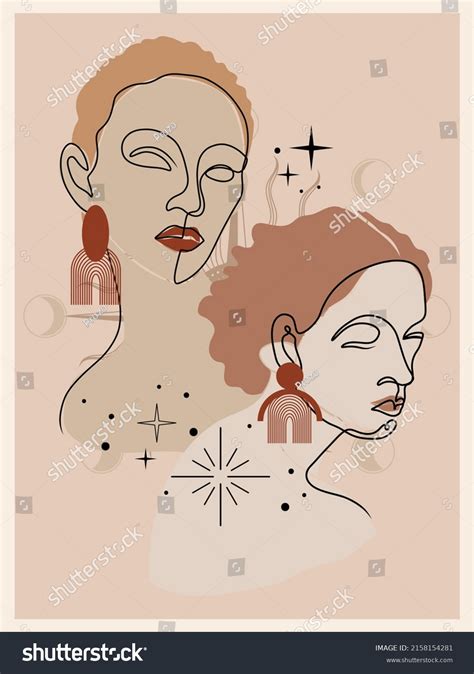 Abstract Minimal Portrait Girls Different Skin Stock Vector Royalty