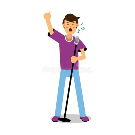 Joven Cantando Con Micrófono Ilustración Vectorial De Personaje De