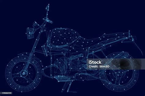 어두운 배경에 강철 라인으로 만든 다각형 오토바이 와이어 프레임 빛나는 조명오토바이 측면 뷰 벡터 그림입니다 오토바이에 대한 스톡 벡터 아트 및 기타 이미지 Istock