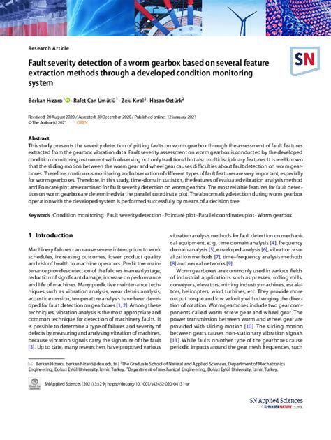 Pdf Fault Severity Detection Of A Worm Gearbox Based On Several Feature Extraction Methods