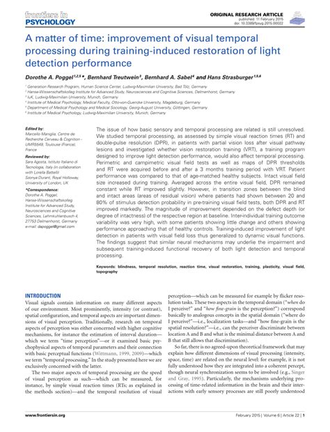 Pdf A Matter Of Time Improvement Of Visual Temporal Processing
