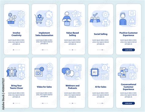 Selling Trends Light Blue Onboarding Mobile App Screen Set Walkthrough