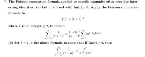 Solved 7 The Poisson Summation Formula Applied To Specific