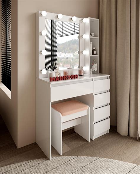 Туалетний столик з полками тумбою та підсвіткою у білому кольорі Ms640 ш900 в1600 г400мм