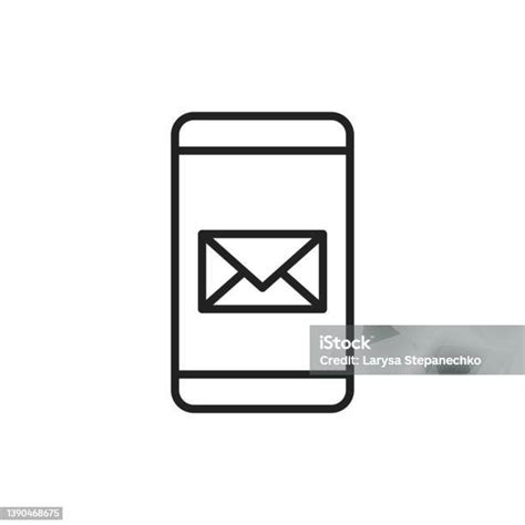 화면 얇은 줄 아이콘에 메일이있는 스마트 폰 선형 기호입니다 벡터 일러스트레이션 N Brand Name Online Messaging Platform에 대한 스톡 벡터 아트