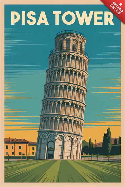 Vintage Pisa Kulesi Tasarım şablonu Seyahat Posterleri Için Ücretsiz Tasarım şablonu