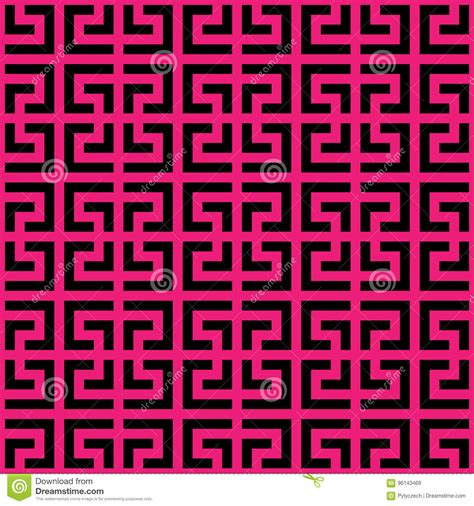 Abstract Seamless Pattern Background Maze Of Black Geometric Design Elements Isolated On Pink
