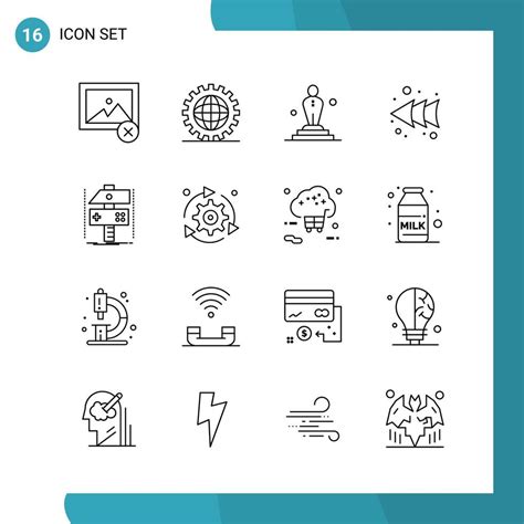 Vector Pack Of 16 Outline Symbols Line Style Icon Set On White Background For Web And Mobile