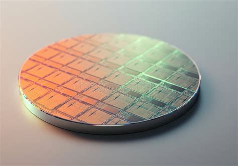 Reflective Silicon Wafer Showcasing Intricate Microchip Patterns Stock