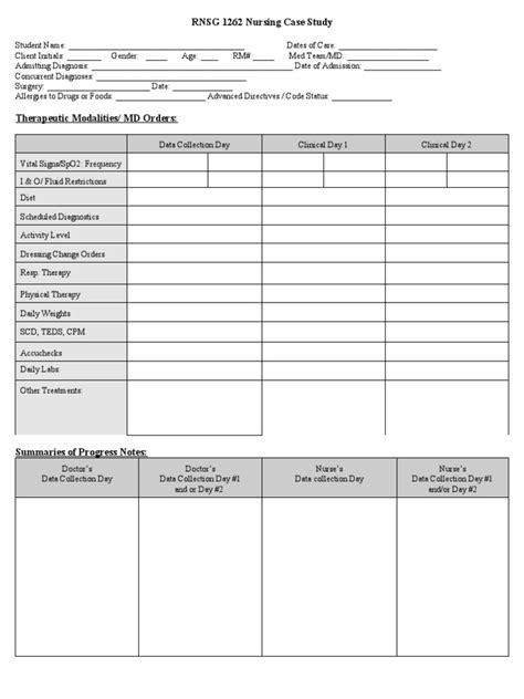 Clinical Worksheet Template Medical Diagnosis Health Sciences