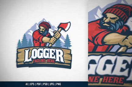 Cartoon Logger Mascot Logo Template Logos Ft Lumberjack And Wood Envato