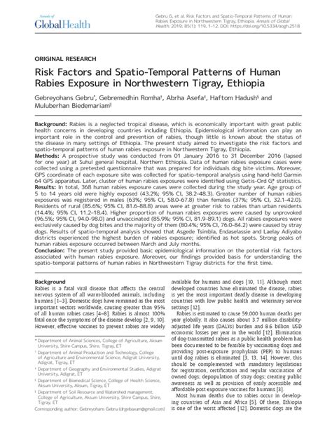 Risk Factors And Spatio Temporal Patterns Of Human Rabies Exposure In Northwestern Tigray