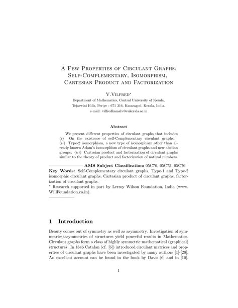 Pdf A Few Properties Of Circulant Graphs Self Complementary Isomorphism Cartesian Product