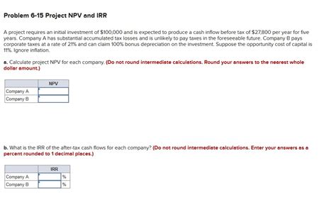 Solved Problem Project NPV And IRR A Project Requires Chegg