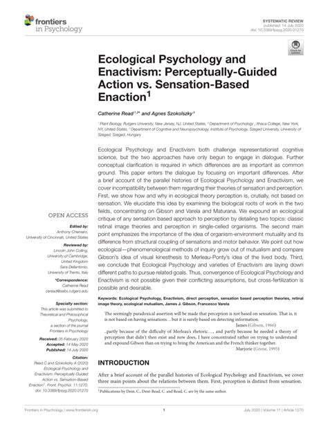 Pdf Ecological Psychology And Enactivism Perceptually Guided Action